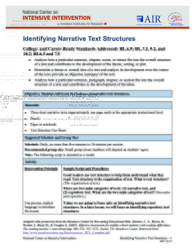 Identifying Narrative Text Structures – Oregon Instructional Frameworks