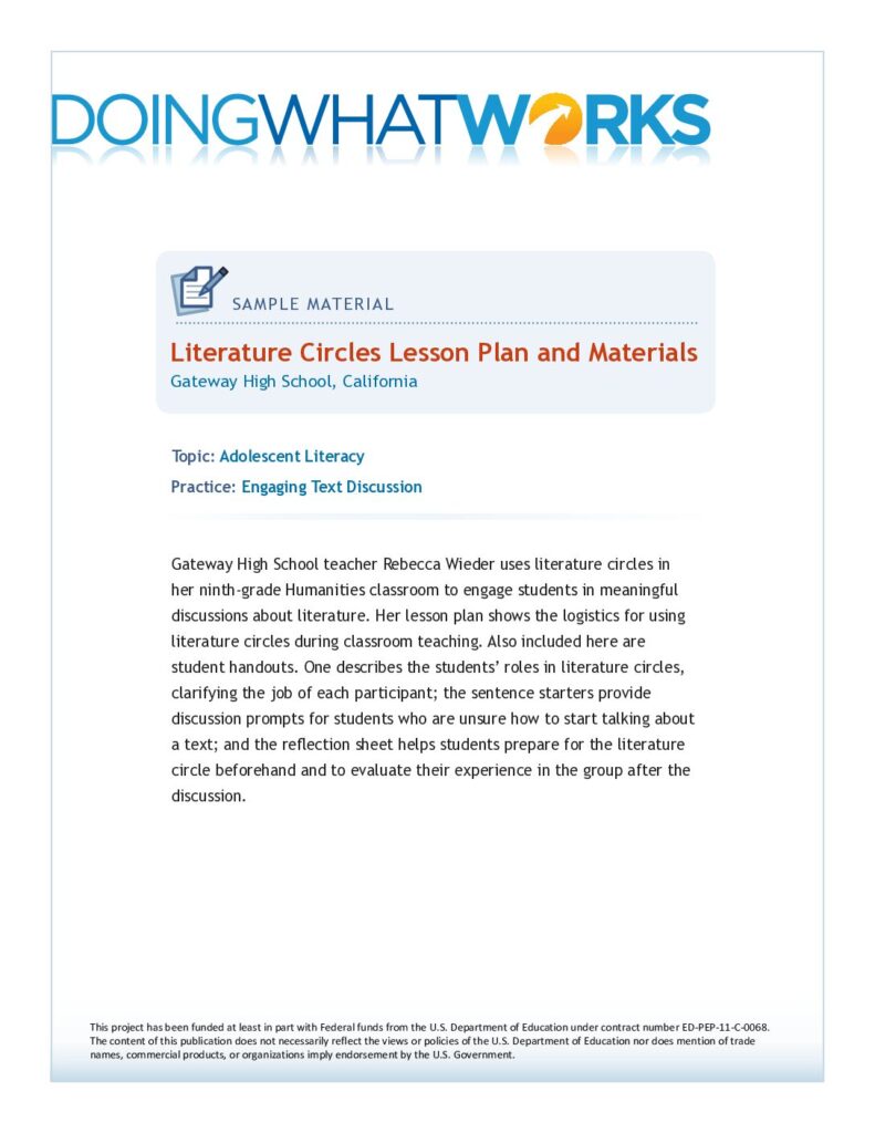 Literature Circles Lesson Plan and Materials – Oregon Instructional ...