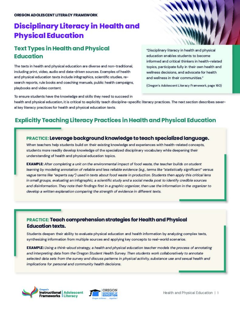 Literacy Spotlight: Disciplinary Literacy in Health and Physical ...